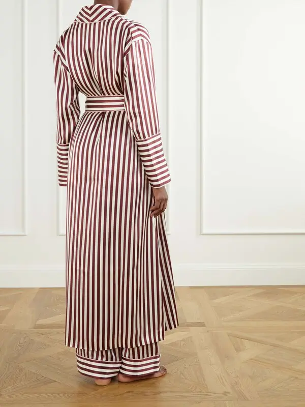 Olivia Von Halle Capability Belted Striped Silk-satin Robe