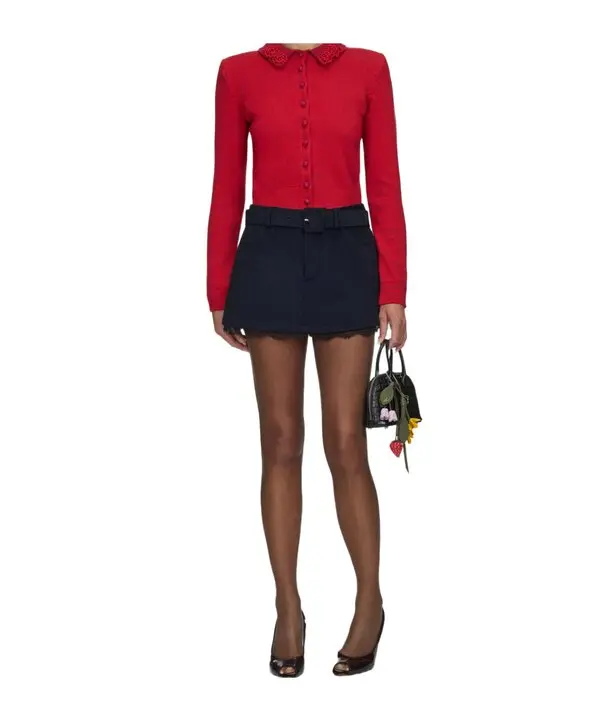 SELF-PORTRAIT Belted Lace-trim Shorts - Navy