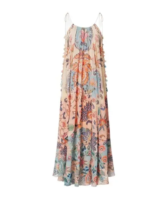 Farm Rio Maxi Boho Delhi Floral Dress - Nude