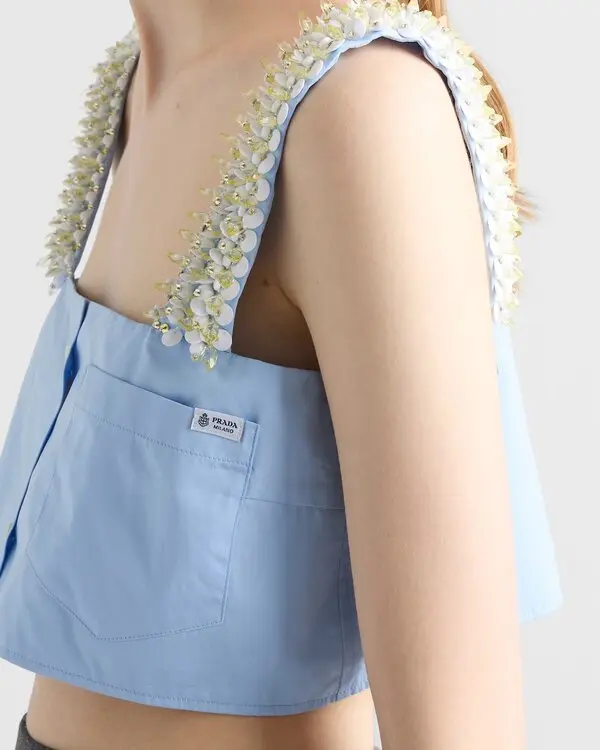 Prada Embroidered Poplin Crop Top
