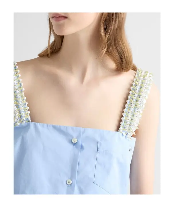 Prada Embroidered Poplin Crop Top