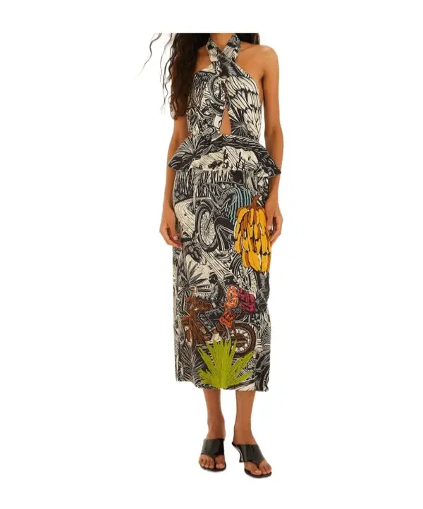 Farm Rio Graphic-print Embroidered Dress