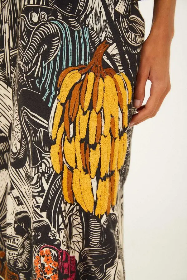 Farm Rio Graphic-print Embroidered Dress