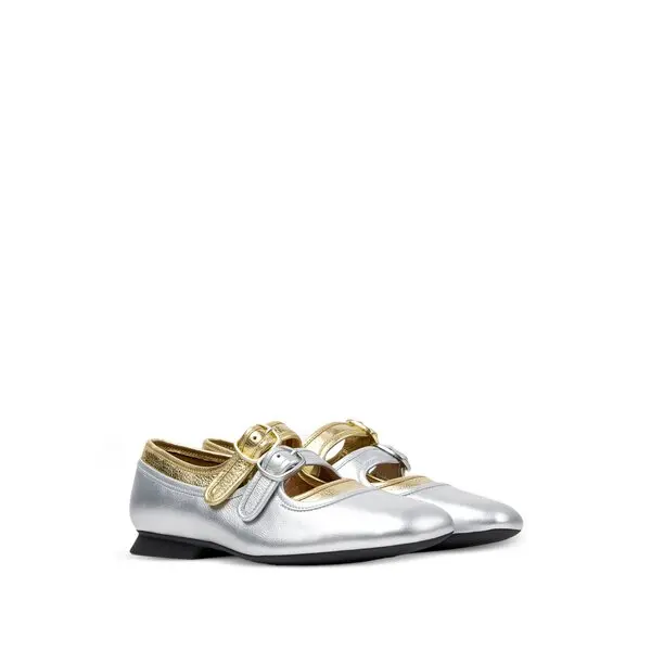 Camper Casi Myra Gray Leather Ballerinas For