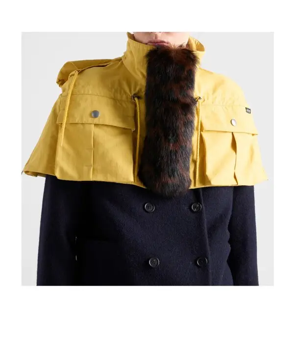 Prada Technical Fabric Capelet With Shearling Trim