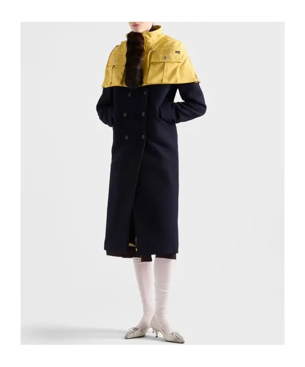 Prada Technical Fabric Capelet With Shearling Trim