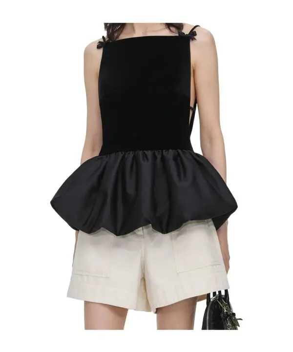 SELF-PORTRAIT Velvet Top With A Bubble Hem