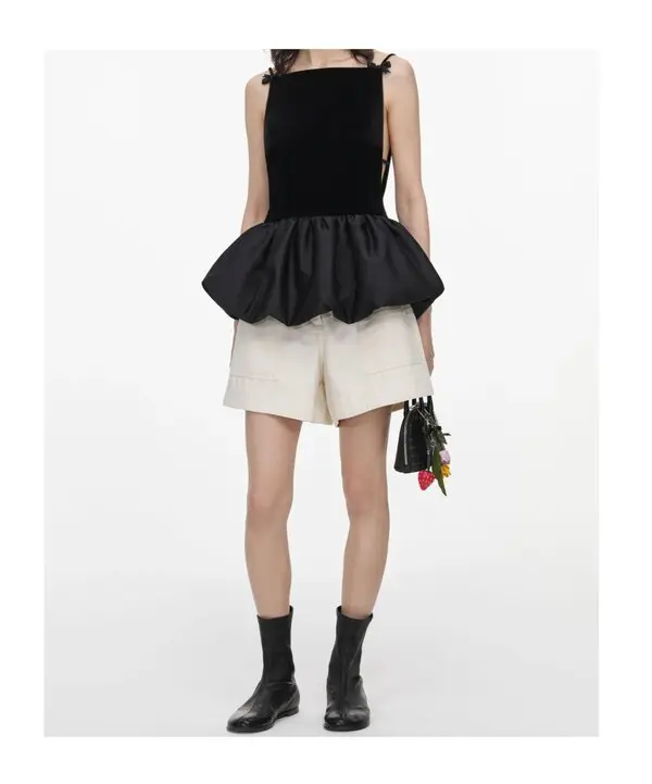 SELF-PORTRAIT Velvet Top With A Bubble Hem