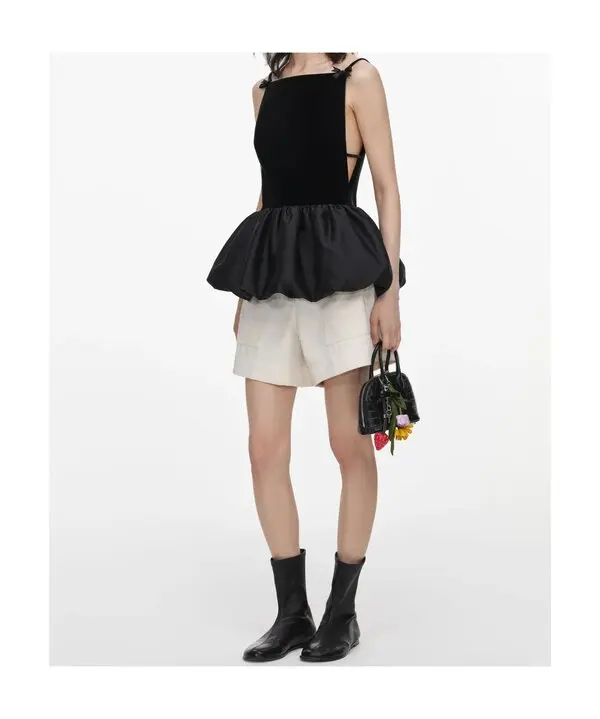 SELF-PORTRAIT Velvet Top With A Bubble Hem
