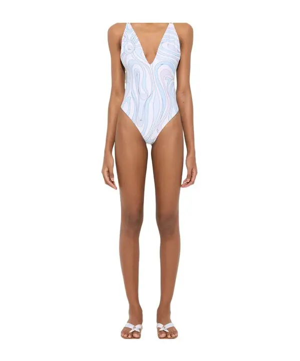 Emilio Pucci Marmo Print Swimsuit - Light Blue