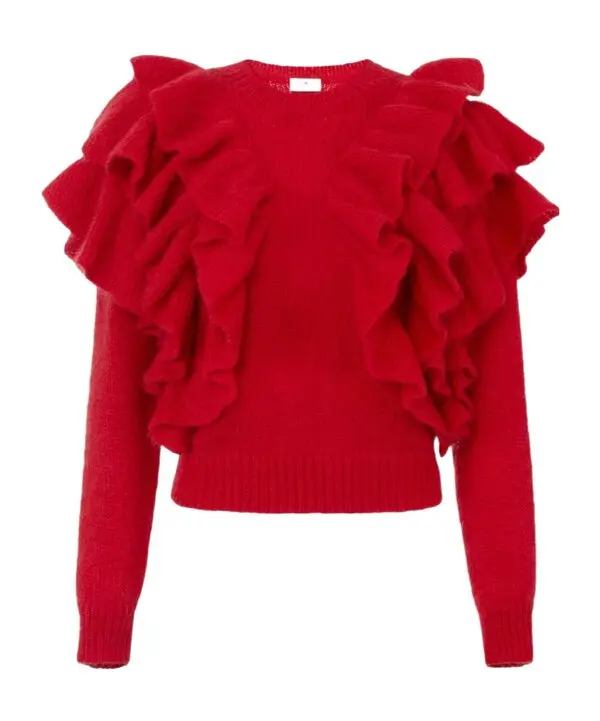 Elisabetta Franchi Knit Pullover With Ruffles - Red