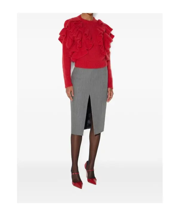 Elisabetta Franchi Knit Pullover With Ruffles - Red