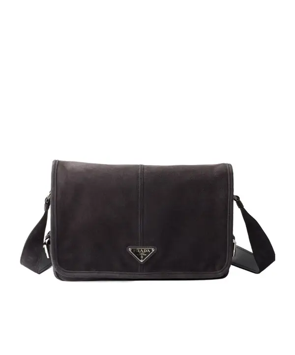 Prada Suede Shoulder Bag - Anthracite Grey