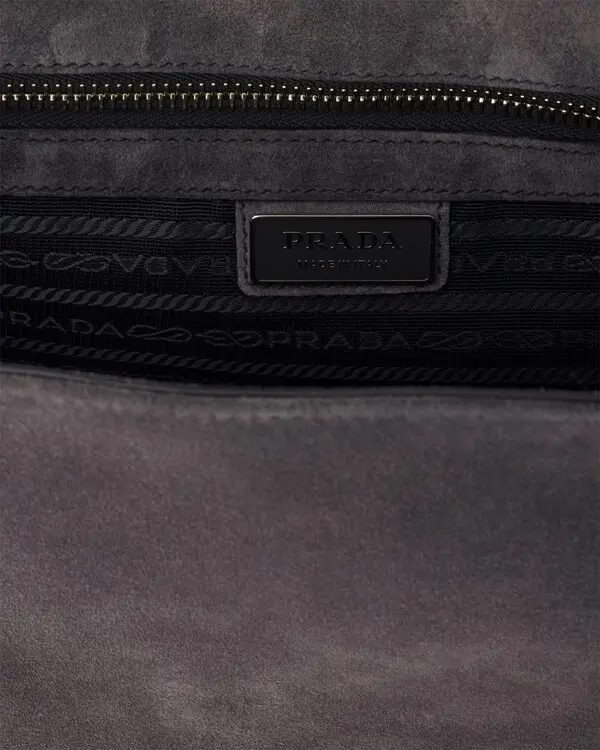 Prada Suede Shoulder Bag - Bituminous Ash Free