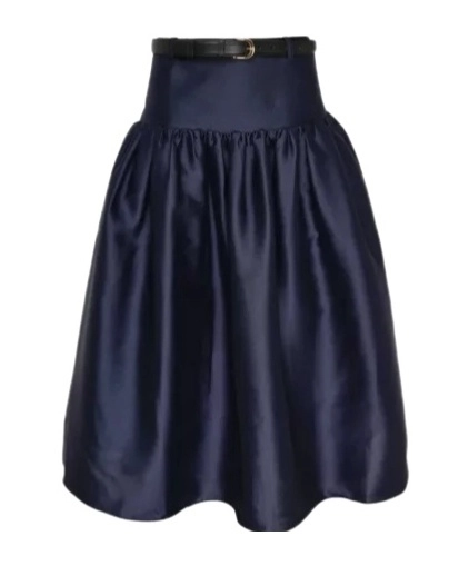 SELF-PORTRAIT Belted Taffeta Skirt - Navy