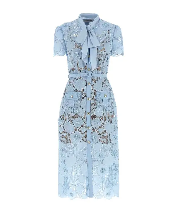 SELF-PORTRAIT Lace Tie Neck Midi Dress