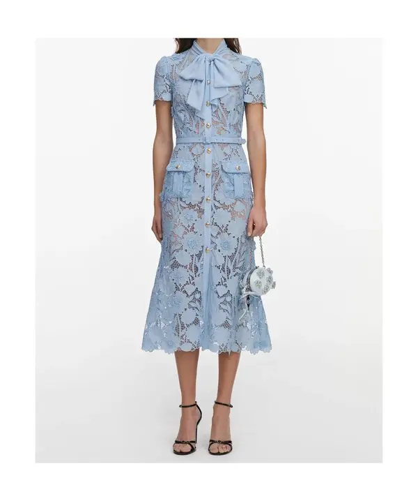 SELF-PORTRAIT Lace Tie Neck Midi Dress