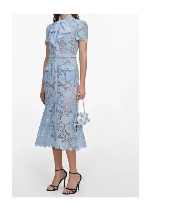 SELF-PORTRAIT Lace Tie Neck Midi Dress