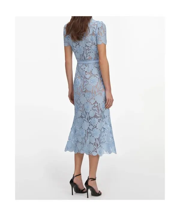 SELF-PORTRAIT Lace Tie Neck Midi Dress