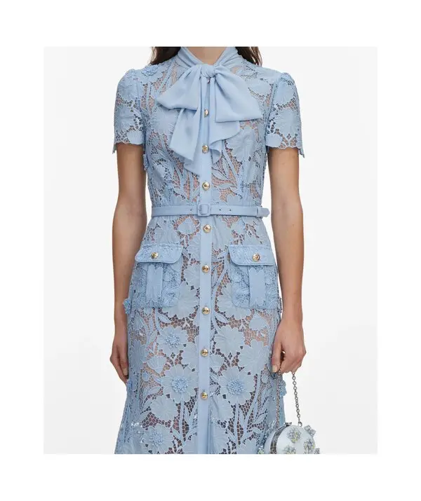 SELF-PORTRAIT Lace Tie Neck Midi Dress