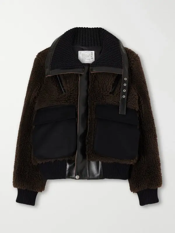 Sacai Wool-blend Plush Coat - Brown