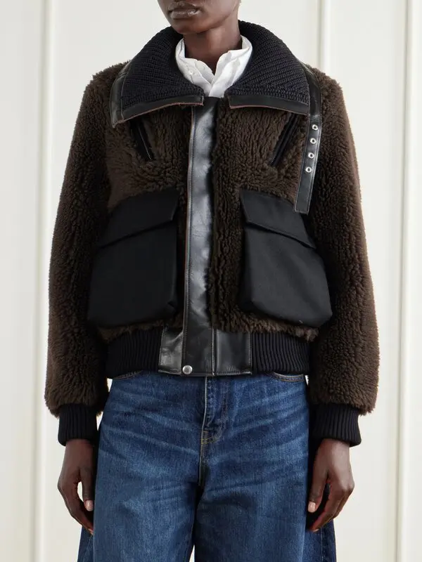 Sacai Wool-blend Plush Coat - Brown