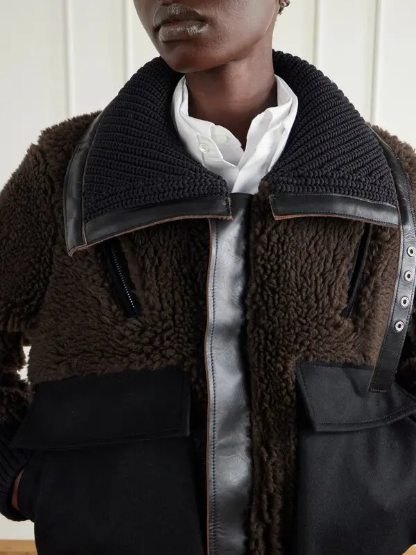 Sacai Wool-blend Plush Coat - Brown