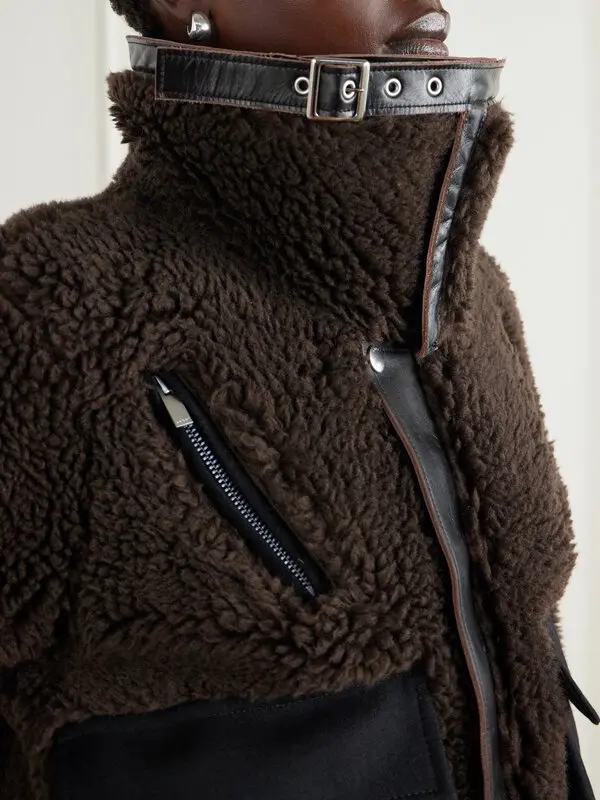 Sacai Wool-blend Plush Coat - Brown