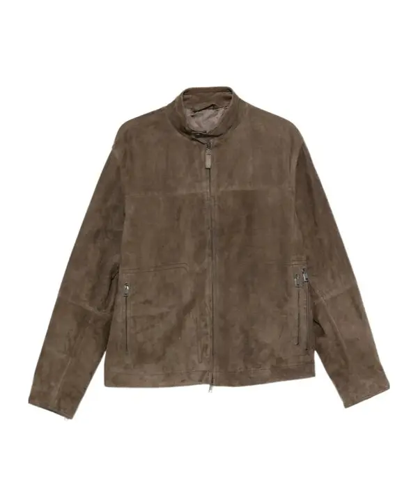 Brioni Suede High-neck Jacket