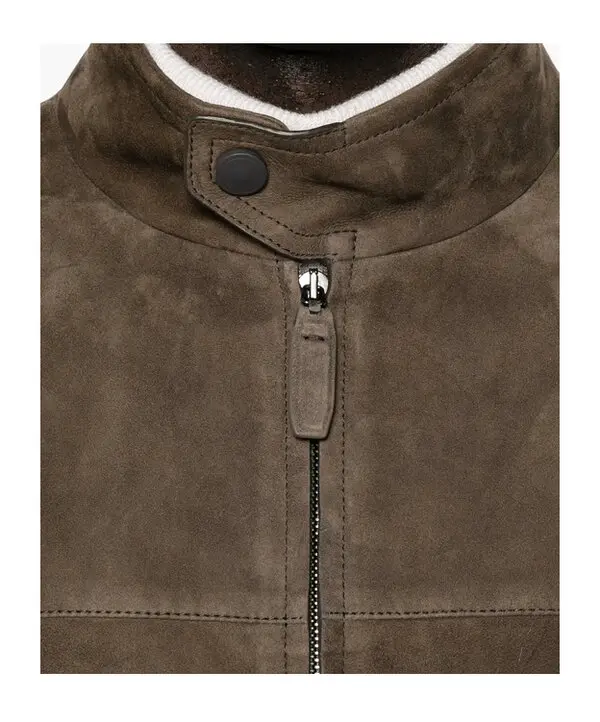 Brioni Suede High-neck Jacket