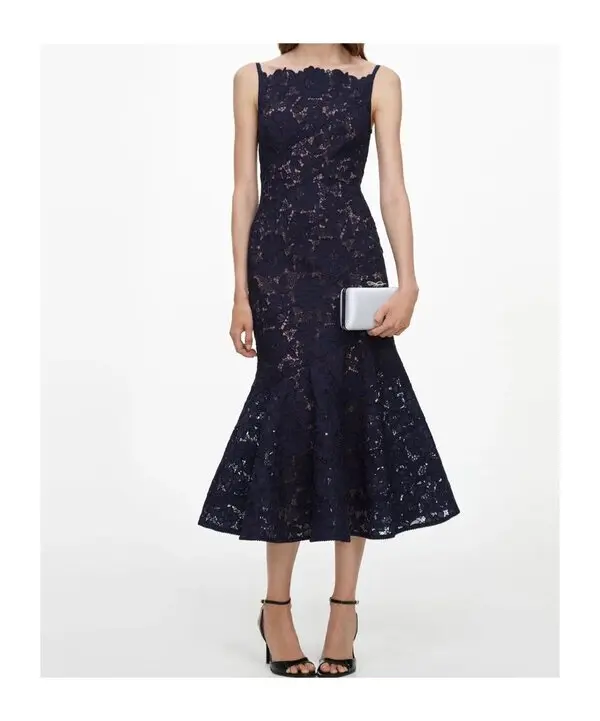 SELF-PORTRAIT Navy Spiral Lace Midi Dress