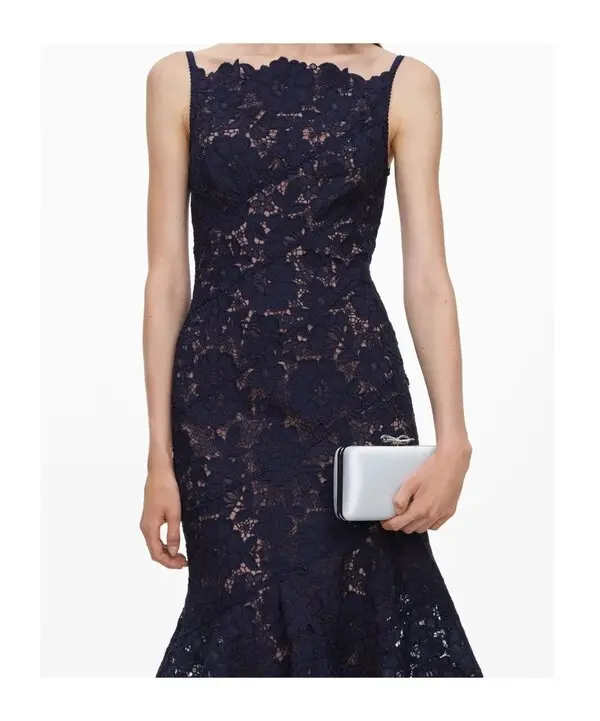 SELF-PORTRAIT Navy Spiral Lace Midi Dress