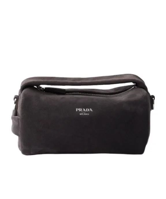 Prada Suede Leather Shoulder Bag - Anthracite Grey