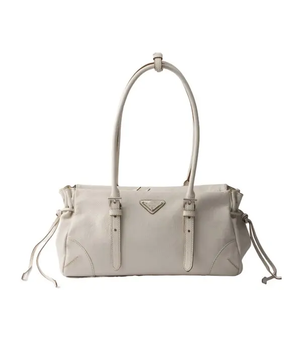 Prada Cabas Karin En Cuir Vieilli De Taille Moyenne - Talc