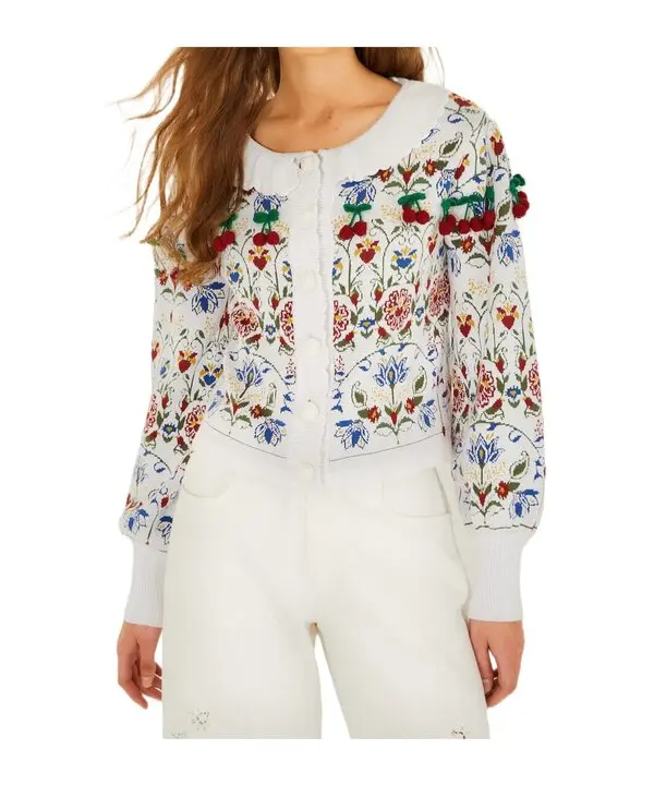 Farm Rio Cherry-appliqué Cardigan