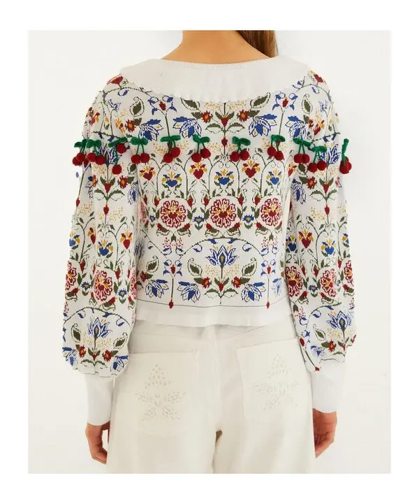 Farm Rio Cherry-appliqué Cardigan