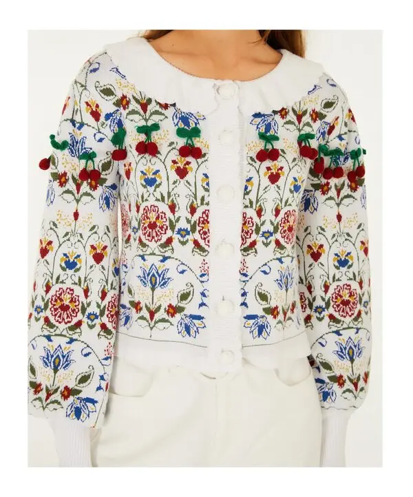 Farm Rio Cherry-appliqué Cardigan