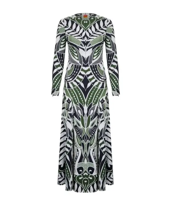 Farm Rio Lace Nature Long-sleeve Midi Dress
