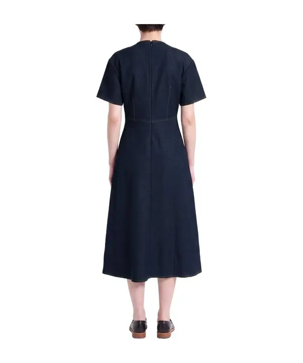 Max Mara Dark Short-sleeved Denim-effect Dress