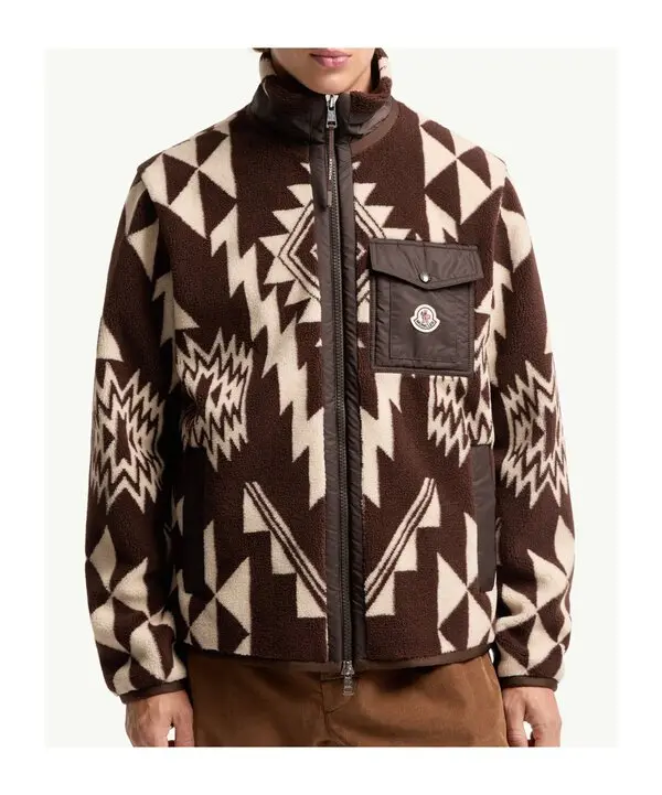 Moncler Geometric Teddy Zip-up Hoodie - Brown