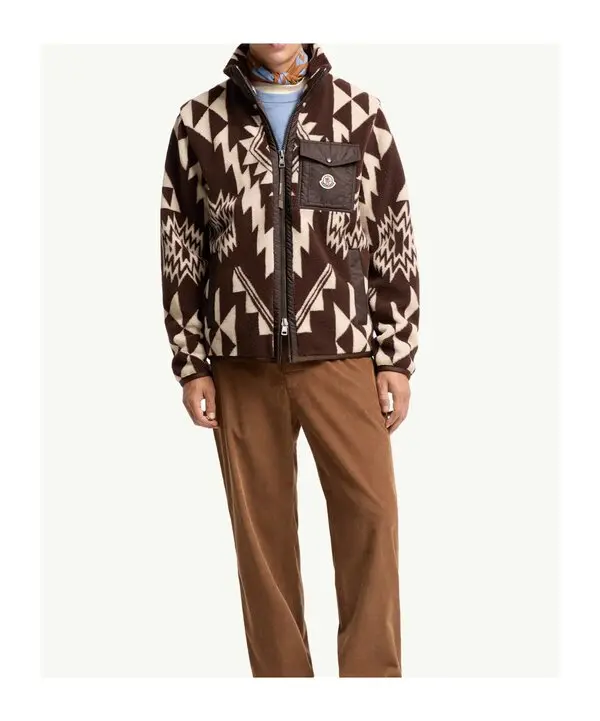 Moncler Geometric Teddy Zip-up Hoodie - Brown