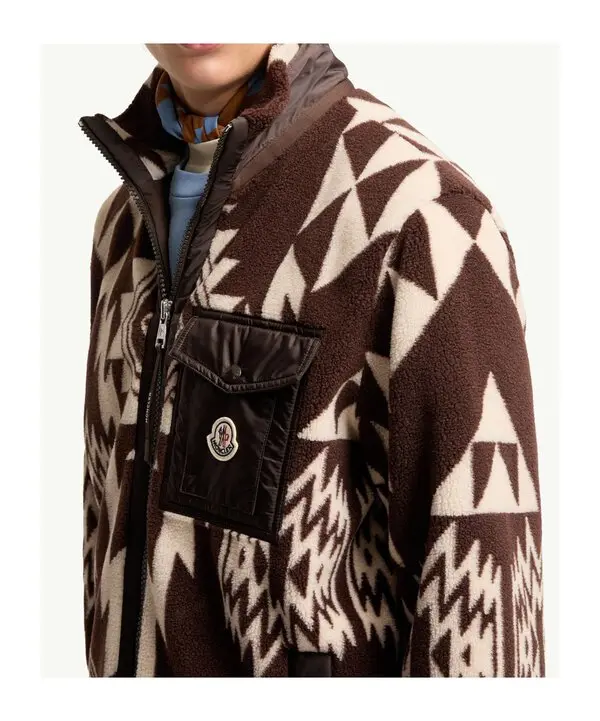 Moncler Geometric Teddy Zip-up Hoodie - Brown
