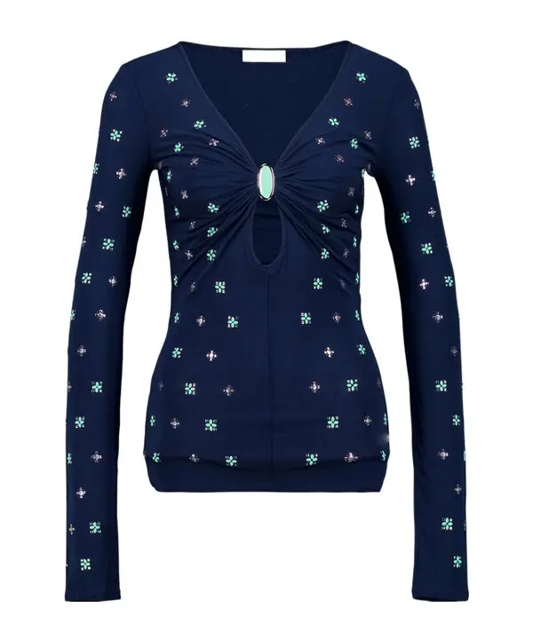 Rabanne Embellished Keyhole T-shirt