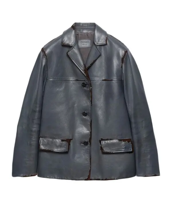 Prada Smooth Leather And Suede Jacket - Anthracite Grey