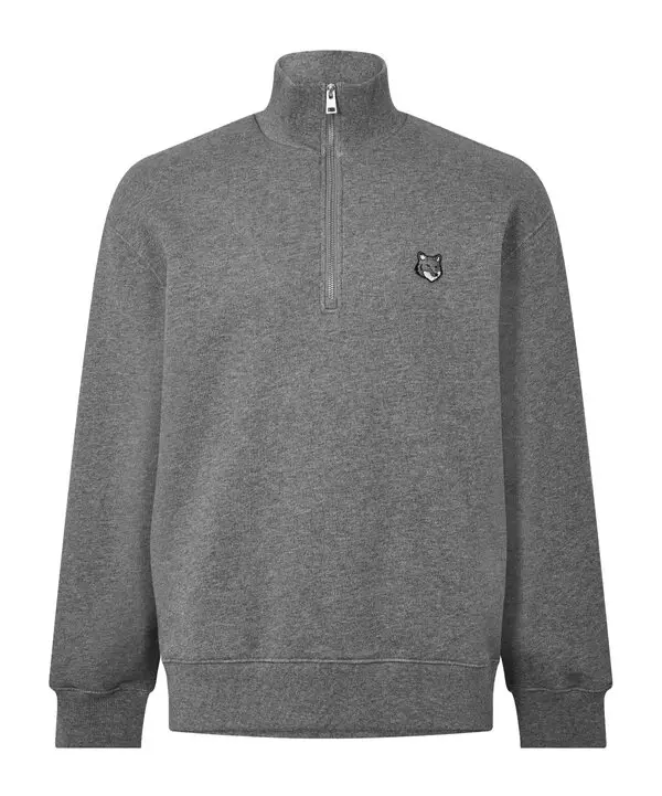 Maison Kitsuné Half-zipper Fleece Knitted Sweater - Grey