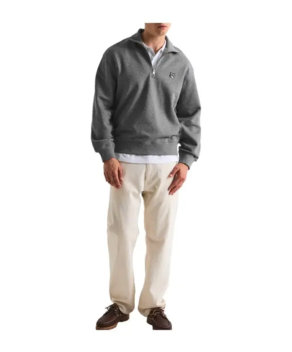 Maison Kitsuné Half-zipper Fleece Knitted Sweater - Grey