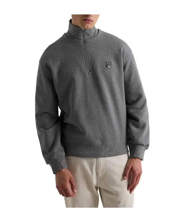 Maison Kitsuné Half-zipper Fleece Knitted Sweater - Grey