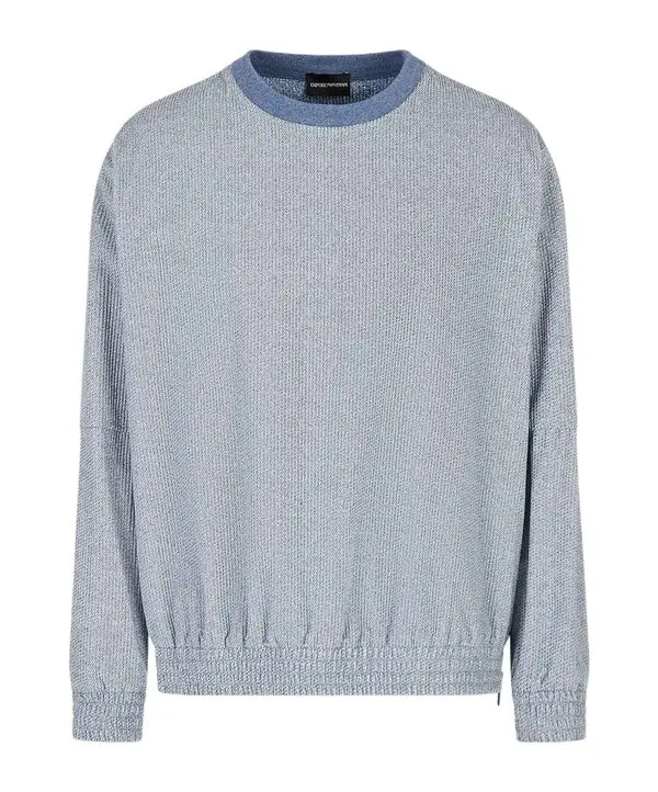 Emporio Armani Finecheck Crewneck Top - Blue