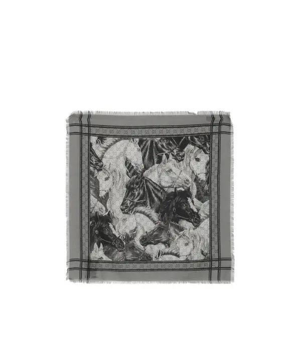Gucci Gg Supreme Horse-print Scarf - Gray/black