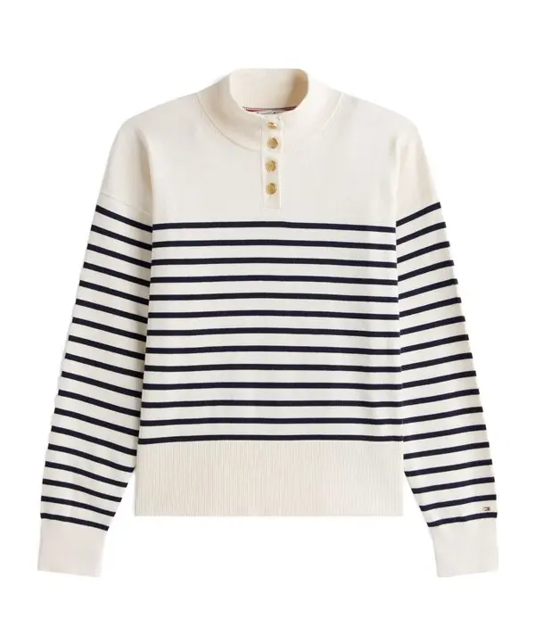 Tommy Hilfiger Horizontal Stripe Mock Neck Knit Sweater - No